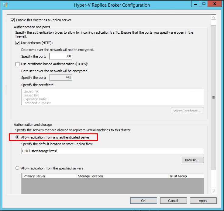 Hyper V Basic Replication Configuration